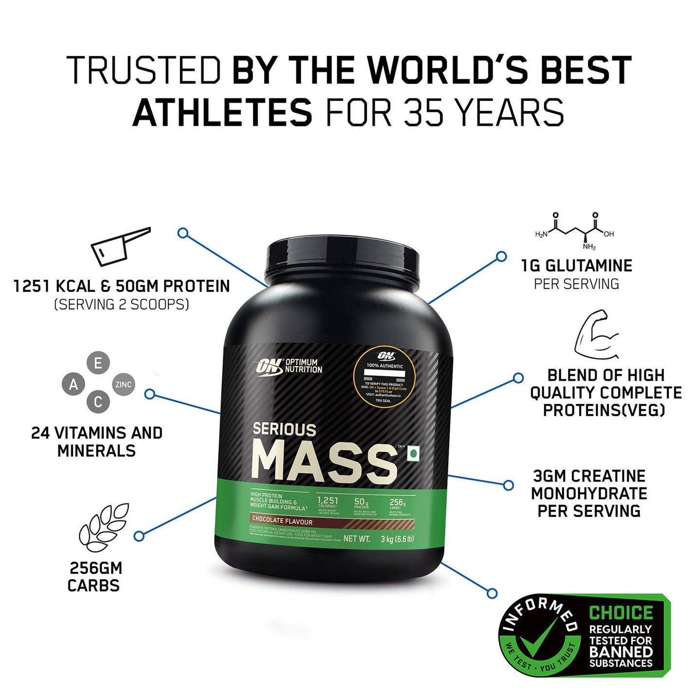 Buy Serious Mass Weight Gainer (Chocolate flavour) 5kg | Optimum Nutrition