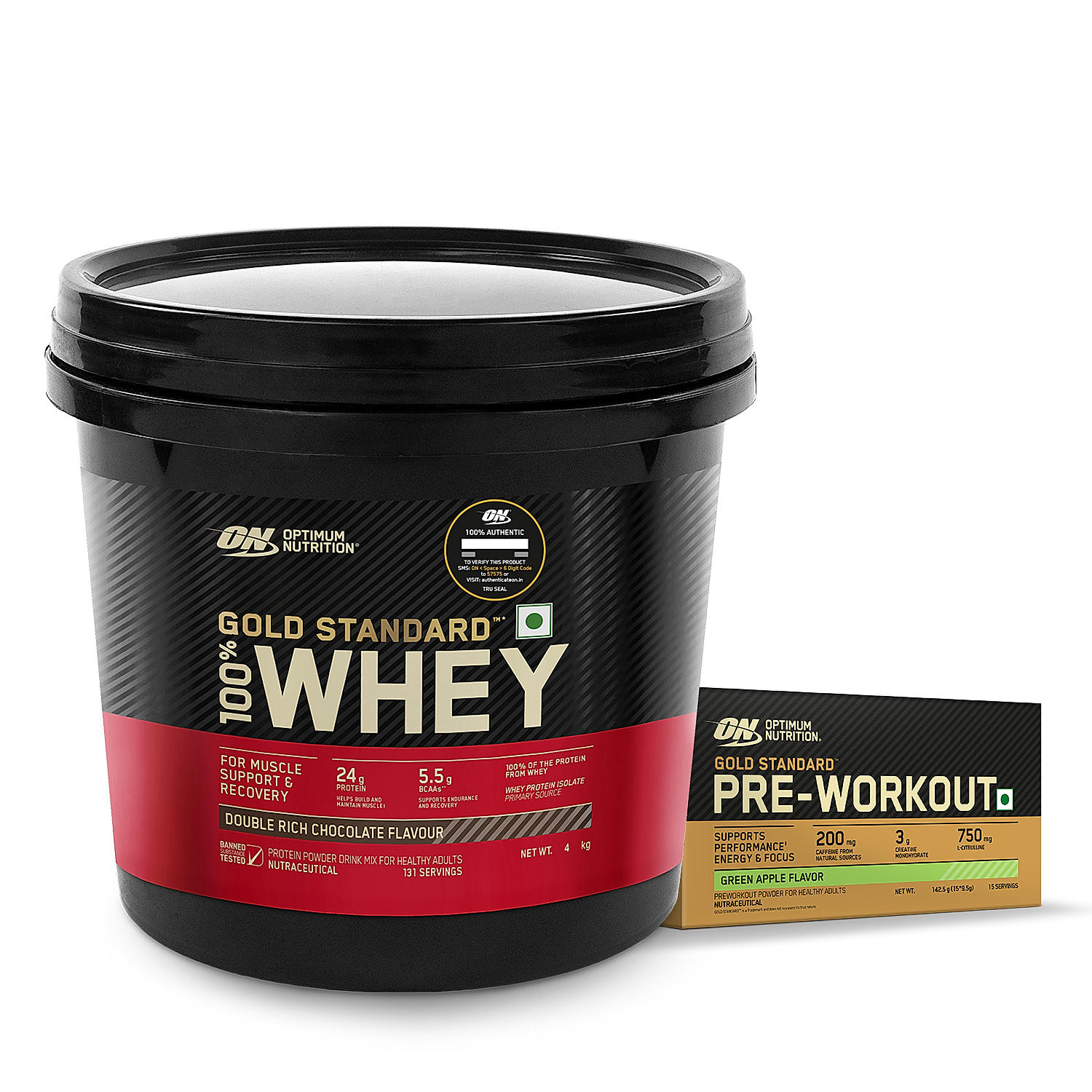 Buy Gold Standard Whey 4kg + Pre-Workout Supplement - Optimum Nutrition