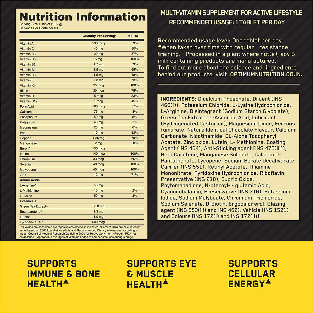 Buy Multivitamin for Men 60 Tablets with 26 Vitamins & Minerals - ON