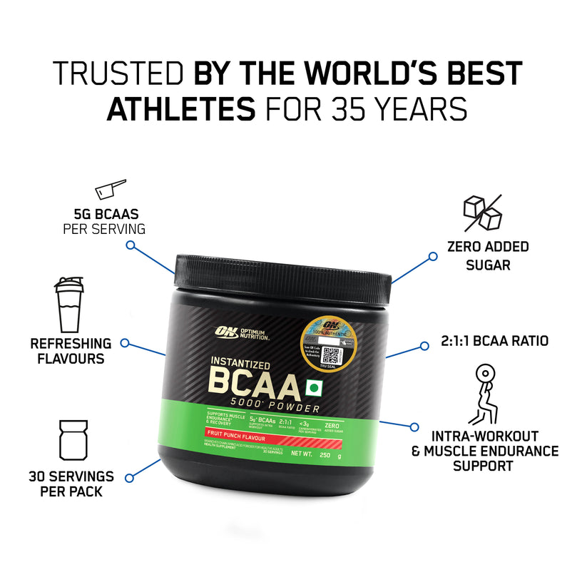 Shop BCAA 5000 Powder - Fruit Punch Flavour 250g - ON