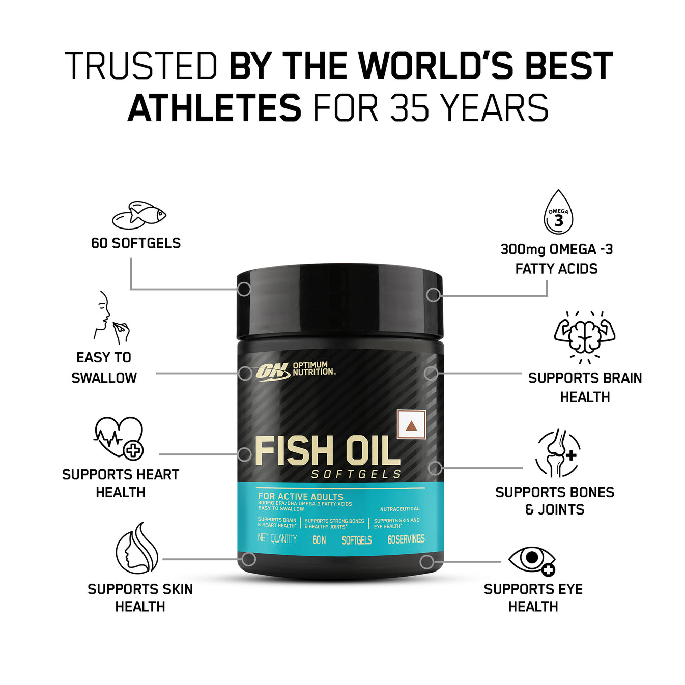 Optimum Nutrition (ON) Fish Oil - 60 Capsules, 1000 mg Fish Oil, 180 m